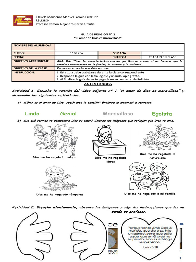 1° Básico - Guía #2 | PDF | Relaciones personales, crianza y desarrollo ...