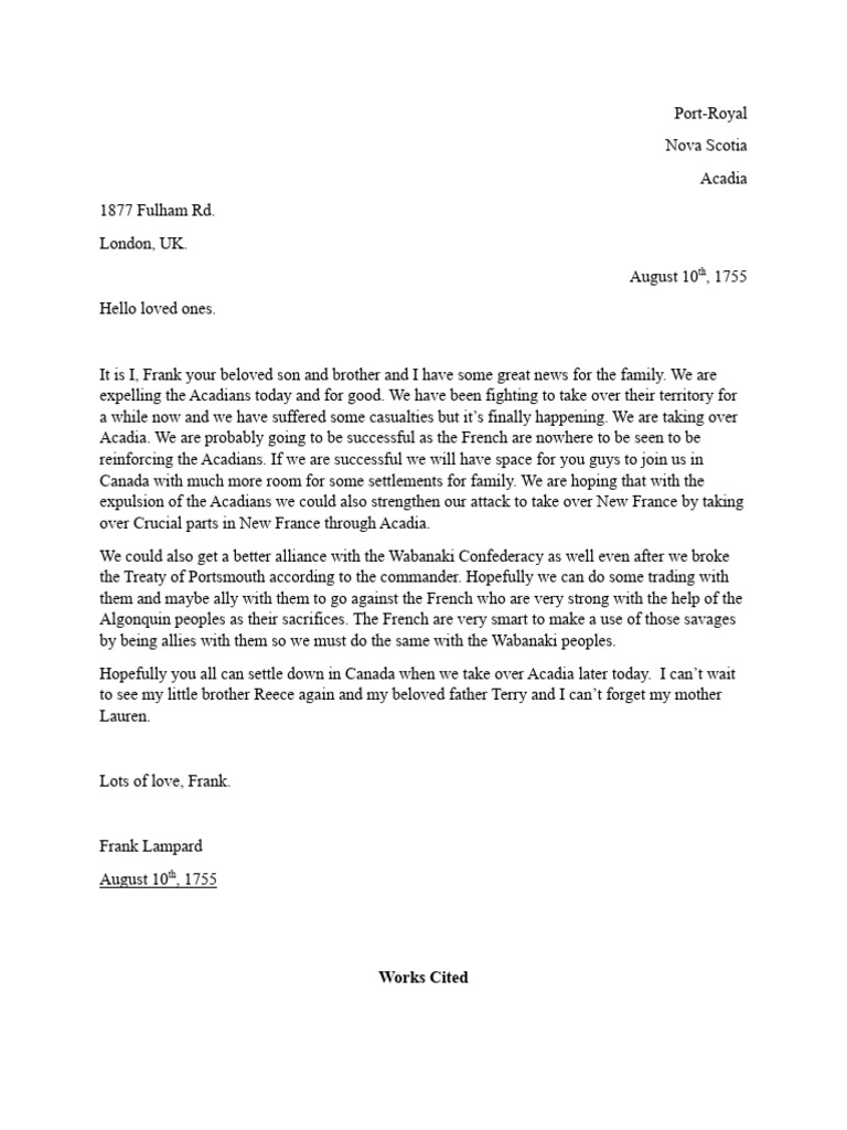 Letter Back Home | PDF | Acadia | Acadians