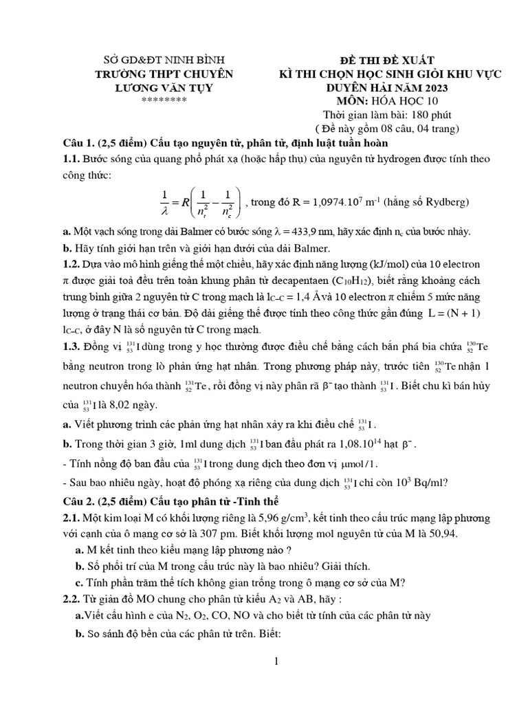 DE HOA 10 - Chuyen Luong Van Tuy - Ninh Binh | PDF