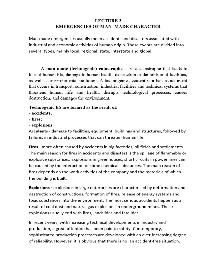 Man-Made Emergencies: Types and Causes | PDF | Hazards | Flood