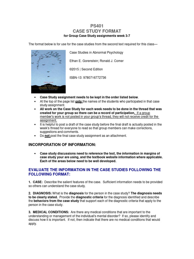 PS401 Case Study Format Guide | PDF | Mental Disorder | Therapy