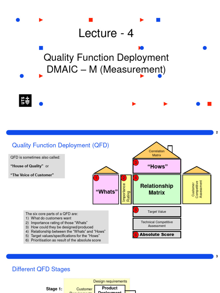 Lecture 4 - QPA - QFD With Excercise and DMAIC - M (Measurement) S2022 | PDF | Analysis Of Variance