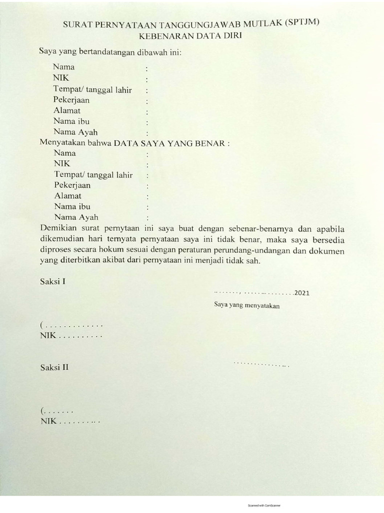 SPTJM Pertanggung Jawaban Mutlak | PDF