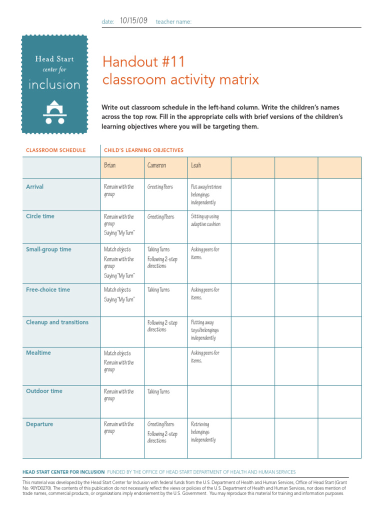 Handout 11 Classroom Activity Matrix | PDF | Classroom | Learning