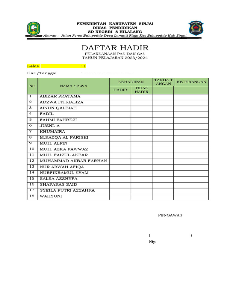 Daftar Hadir Pas Dan Sas | PDF