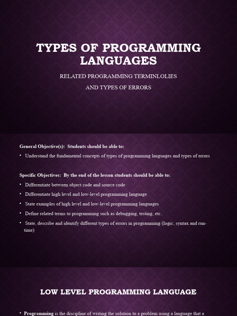 Lesson 13 Types of Programming Languages, Errors | PDF | Computer Programming | Computer Program