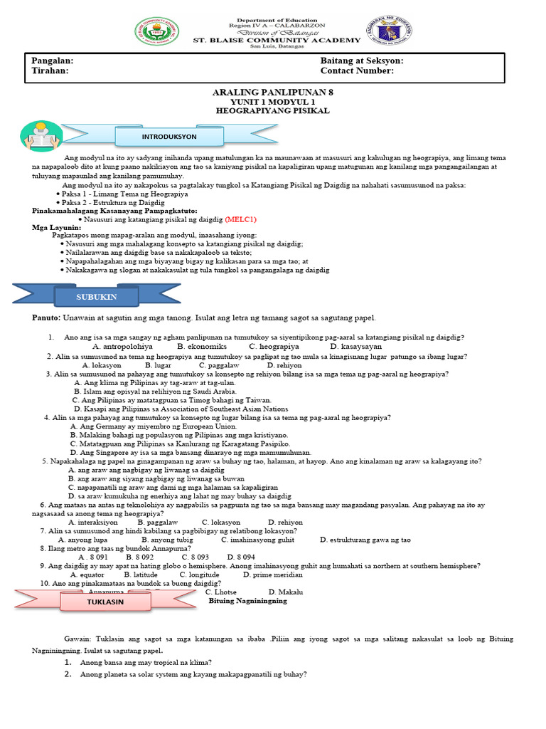 ap grade 8 module 1 new | PDF