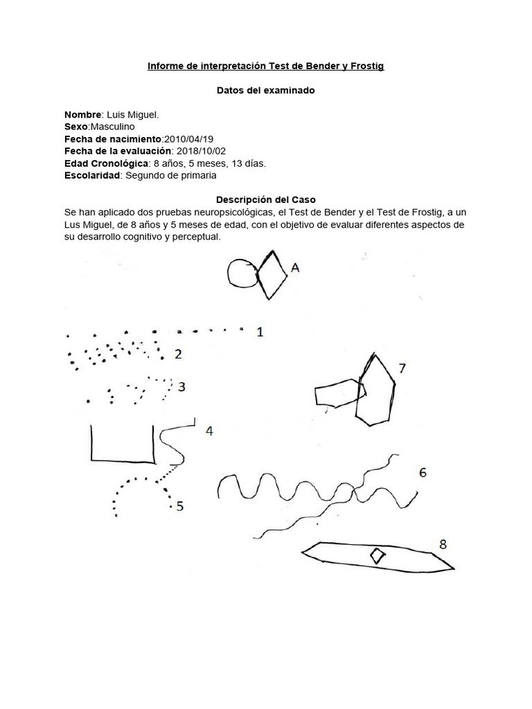 Informe de interpretación Test de Bender y Frostig | PDF | Percepción ...