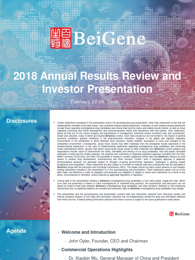 Beigene 2018 Annual Results Review and Investor Presentation | PDF