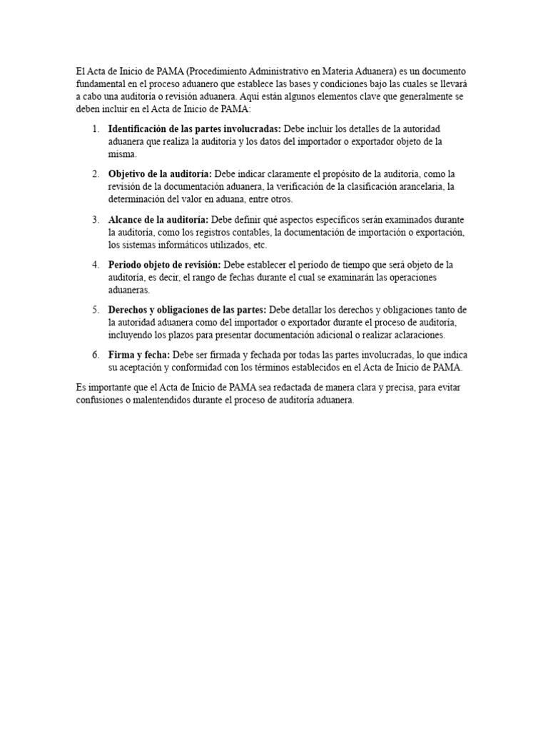 El Acta de Inicio de PAMA | PDF