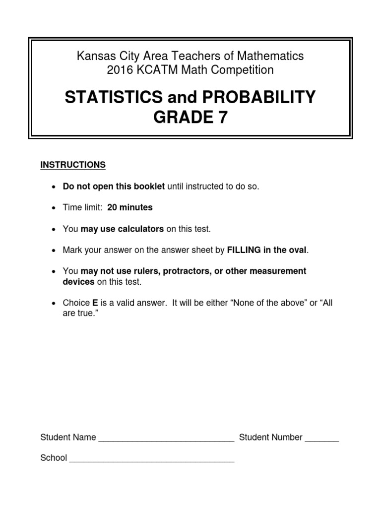 7th Prob Stats 2016 | PDF | Odds | Probability