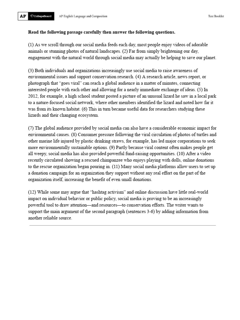 AP English Language & Composition 6.2 - MCQ (Writing Questions) | PDF ...