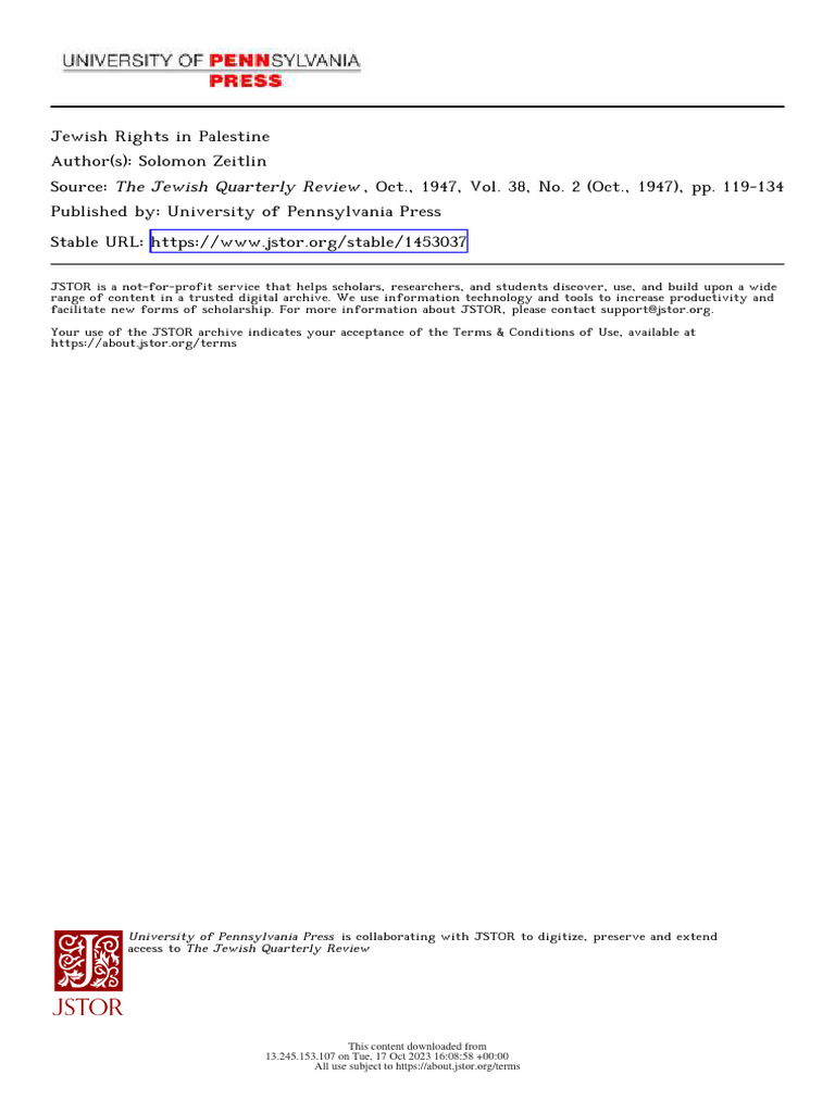 (Zeitlin Solomon) 1947 | PDF | Palestine (Region) | Jerusalem