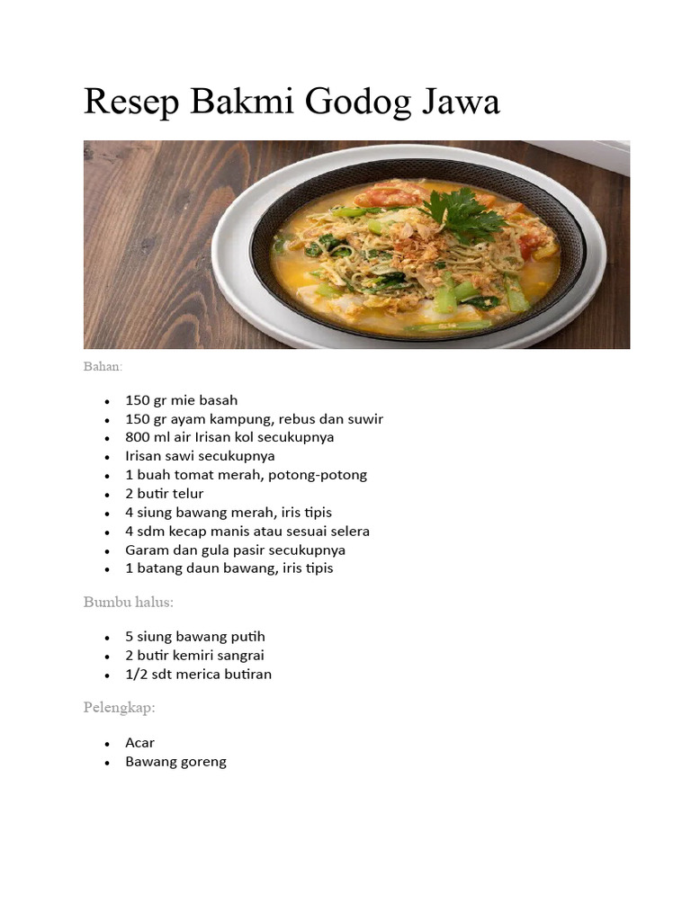 Resep Bakmi Godog Jawa | PDF