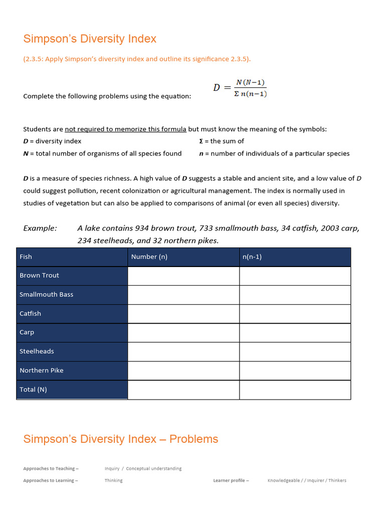 Simpson's Index Practice Problems | PDF | Biodiversity