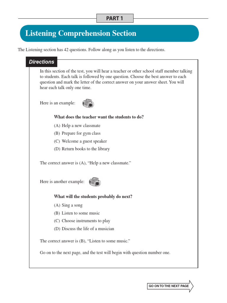 TOEFL Junior Listening Test Guide | PDF | Lunch