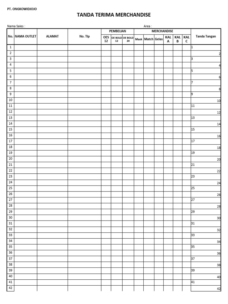 Form Tanda Terima Merchandise | PDF