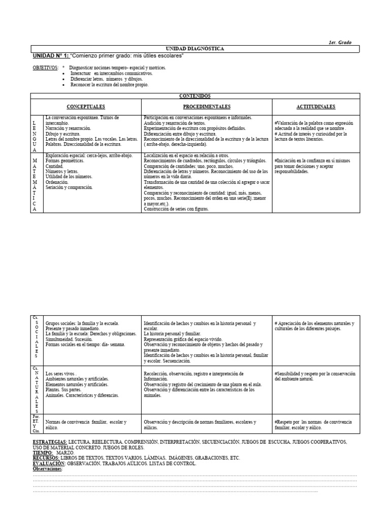 1° Unidad 3° Grado | PDF