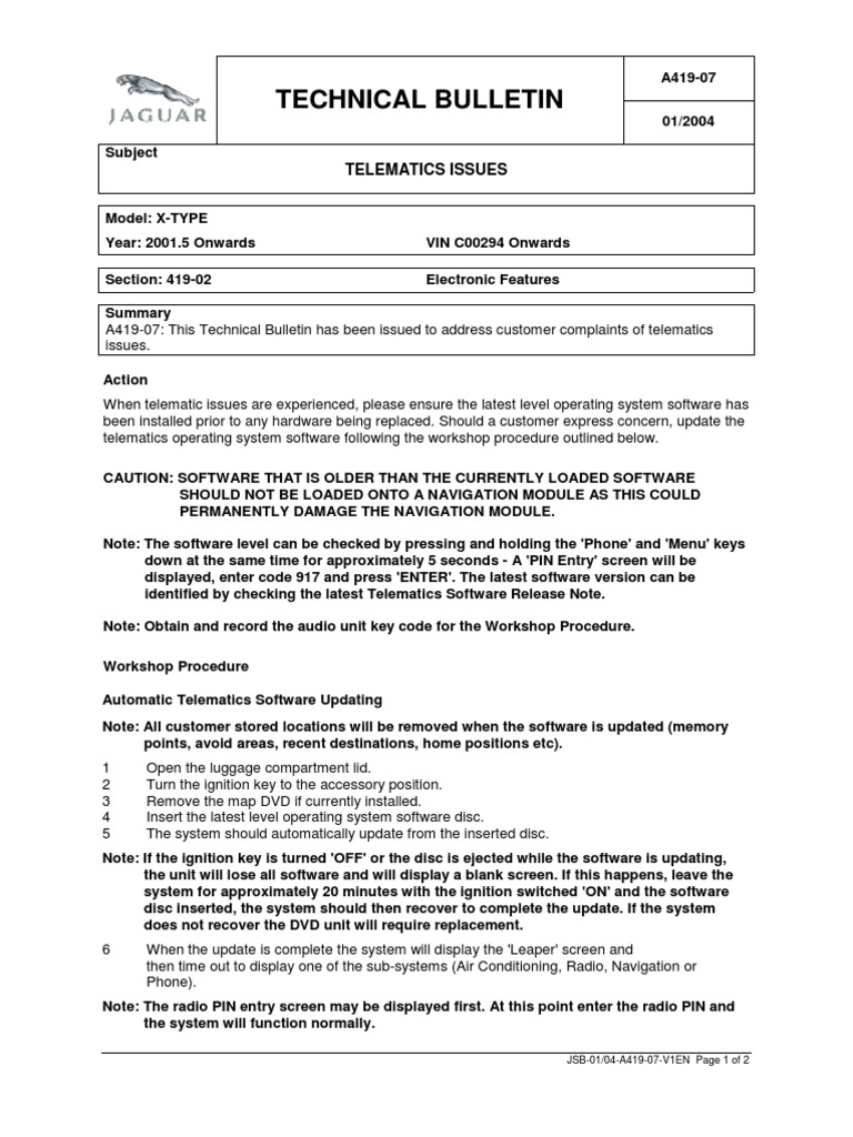Telematics Software Update Guide for X-TYPE | PDF | Dvd | Operating System