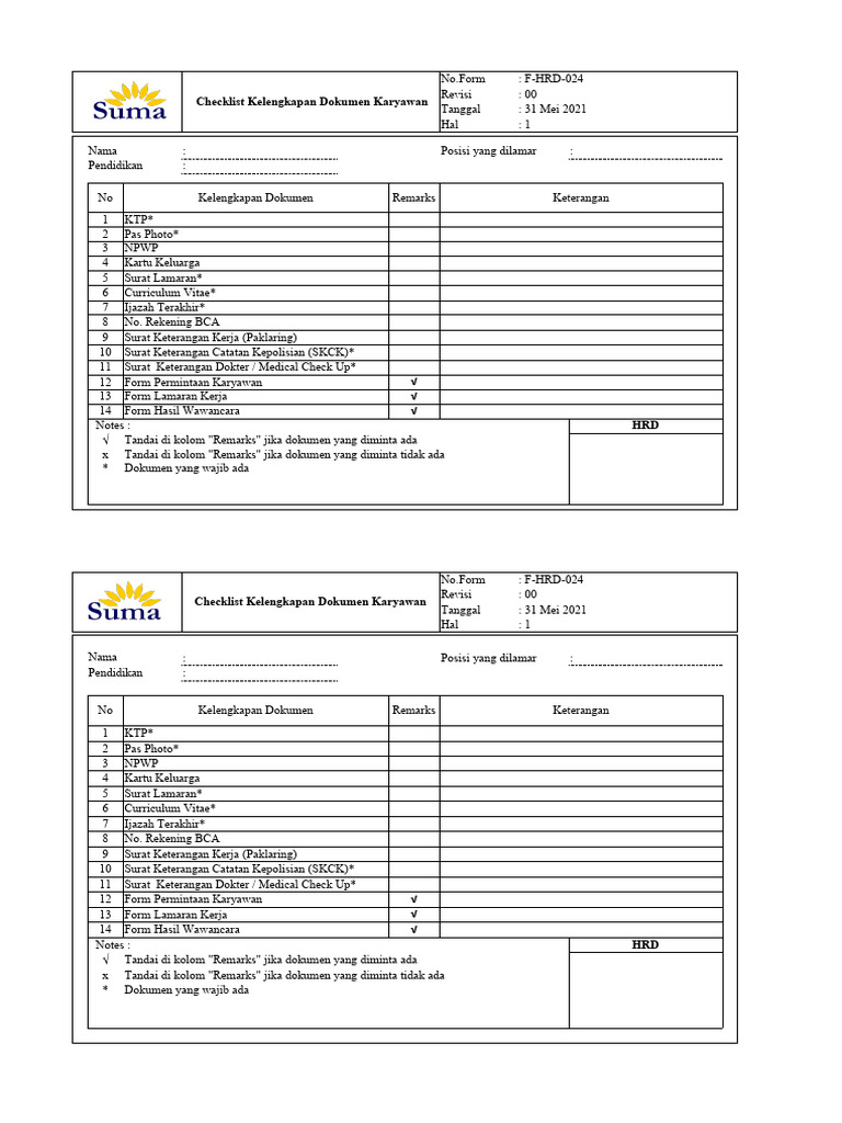 Checklist Dokumen Lamaran Kerja | PDF