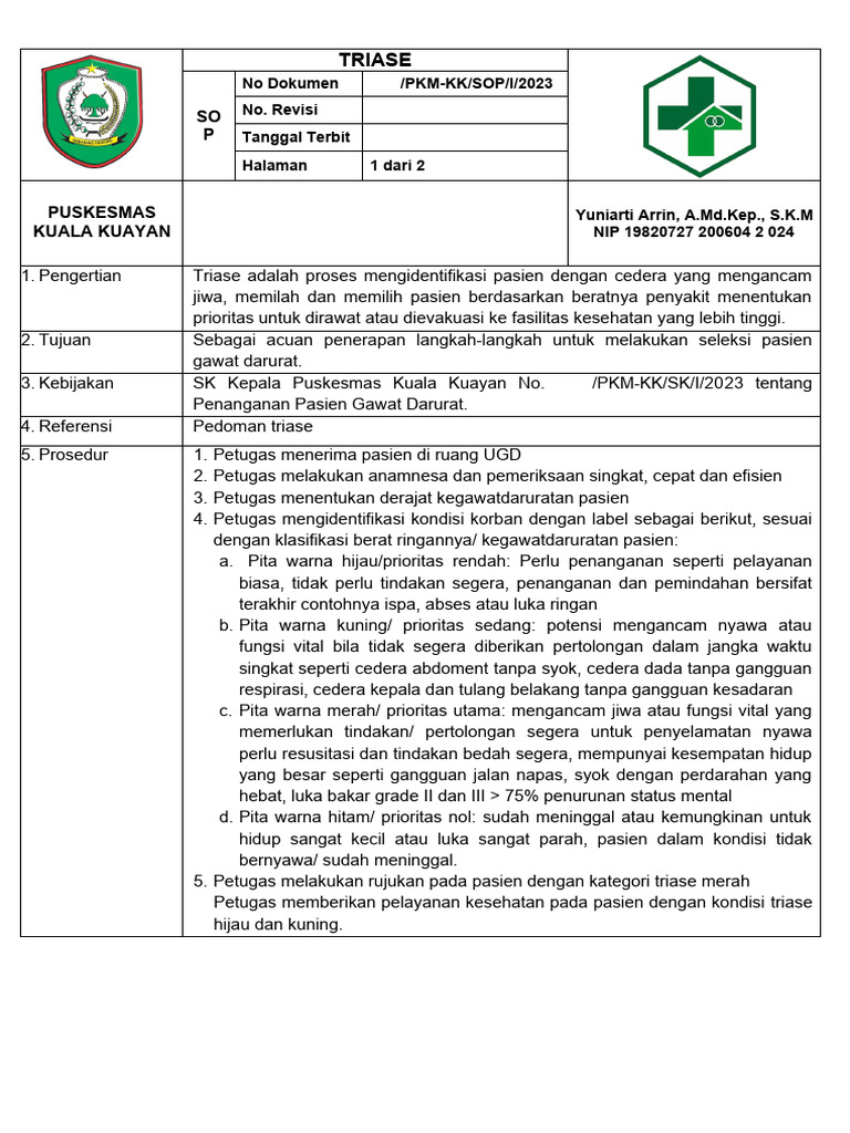 Master Sop Triase Fix | PDF