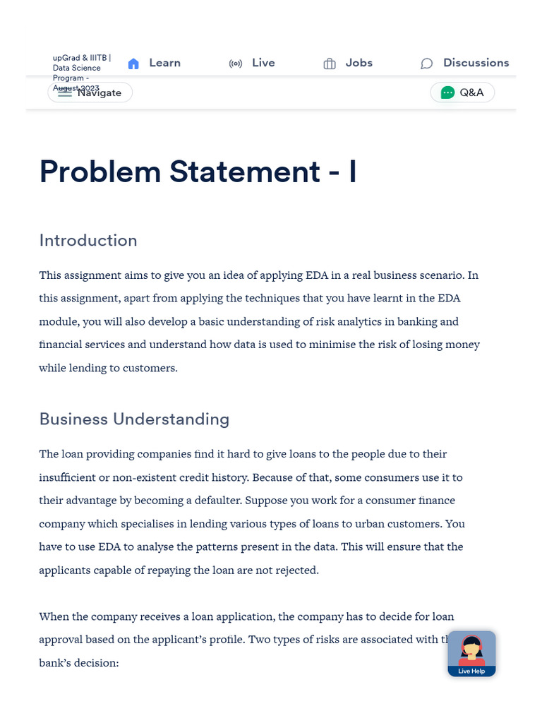 Problem Statement 1 | PDF | Loans | Risk