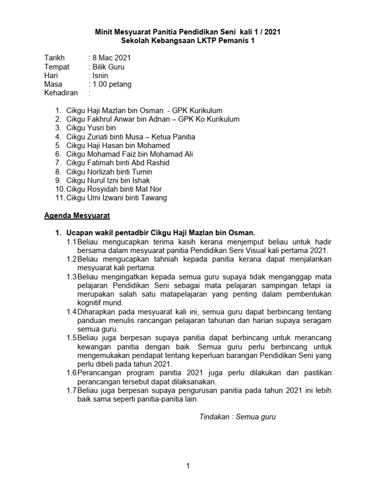 Minit Seni Bil 1 2021 | PDF