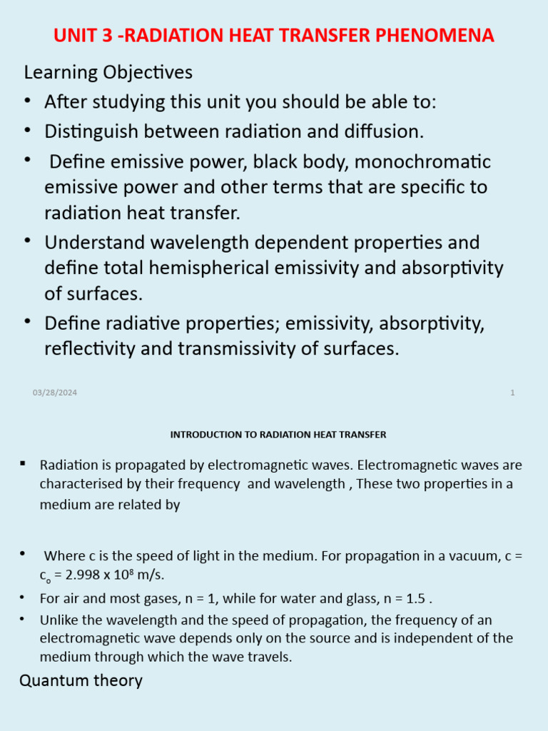 AME 365 Heat Transfer & Combustion (UNIT 3) | PDF | Electromagnetic Radiation | Waves
