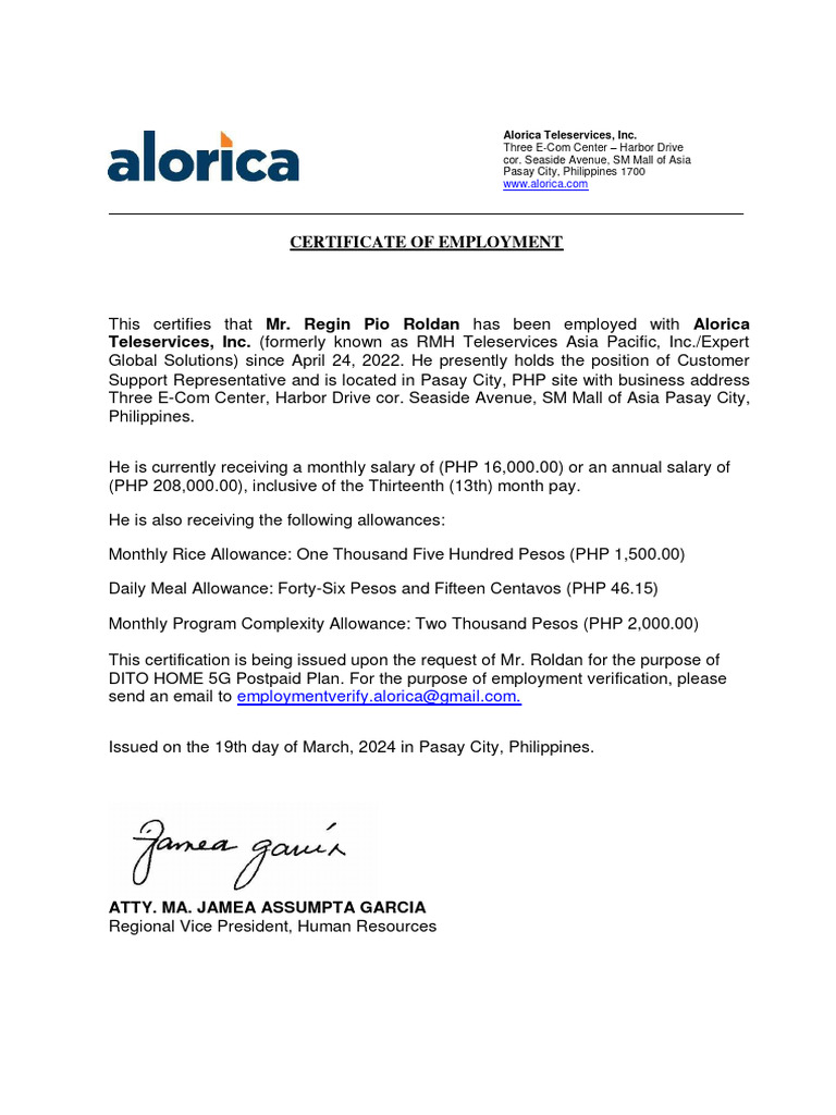 TANGGOL ALORICA COE 2K24 (1) | PDF | Makati | Metro Manila