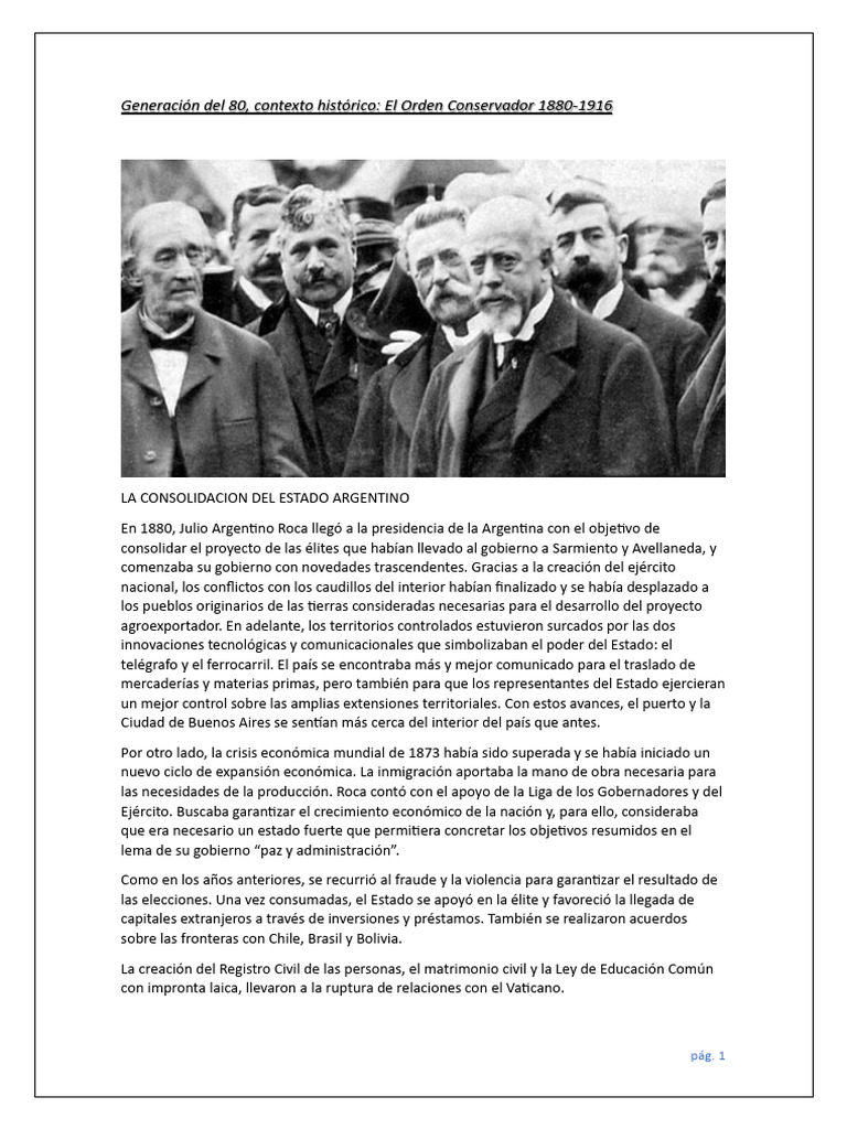 Generación Del 80 Contexto Histórico | PDF | Argentina