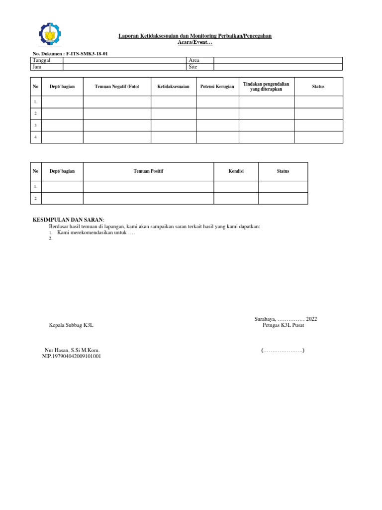 Form Laporan Ketidaksesuaian Dan Monitoring Perbaikan-Pencegahan | PDF