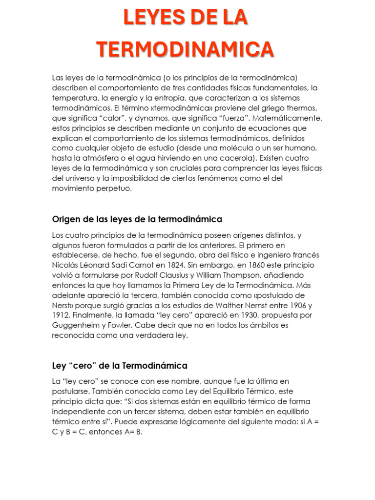 Leyes de La Termodinamica | PDF | Gases | Termodinámica