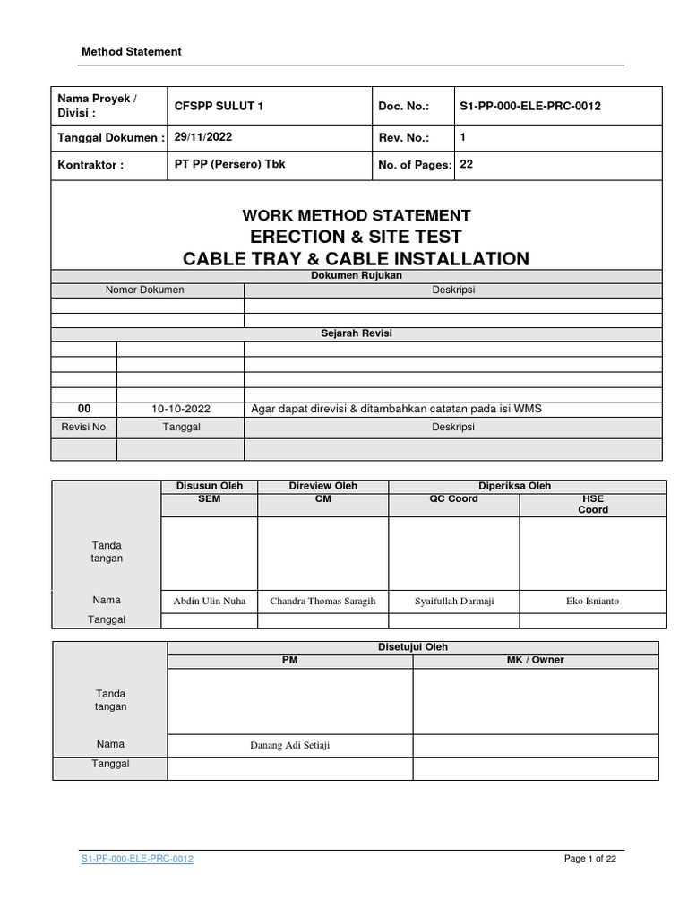 WMS Erection and Site Test Cable Tray and Cable Installation Rev. 1 | PDF