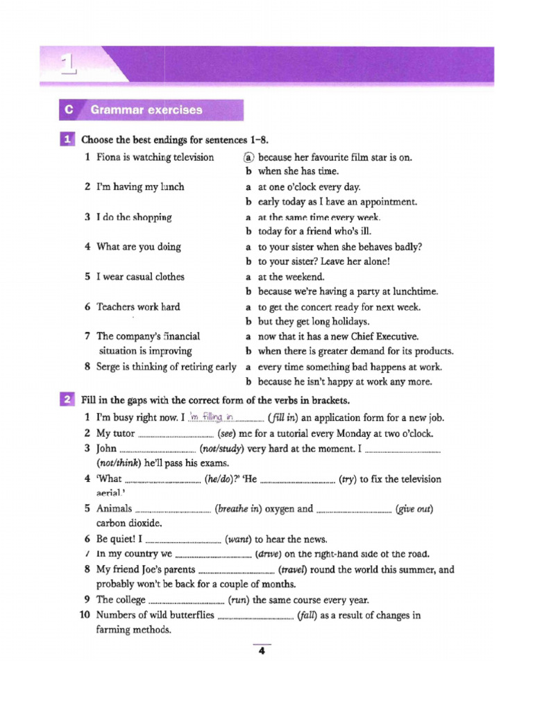 1. Present Simple_Present Continuous_Exe (Grammar for IELTS) | PDF