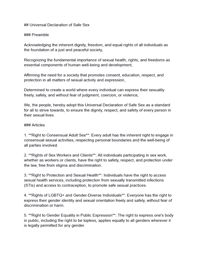 Universal Declaration Of Safe Sex Download Free Pdf Human Sexual Activity Human Sexuality