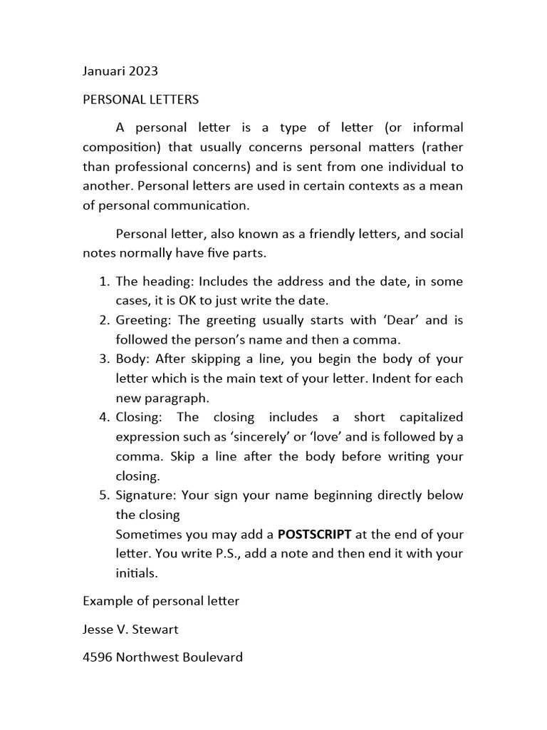 Personal Letter Class 11 Senior High School | PDF