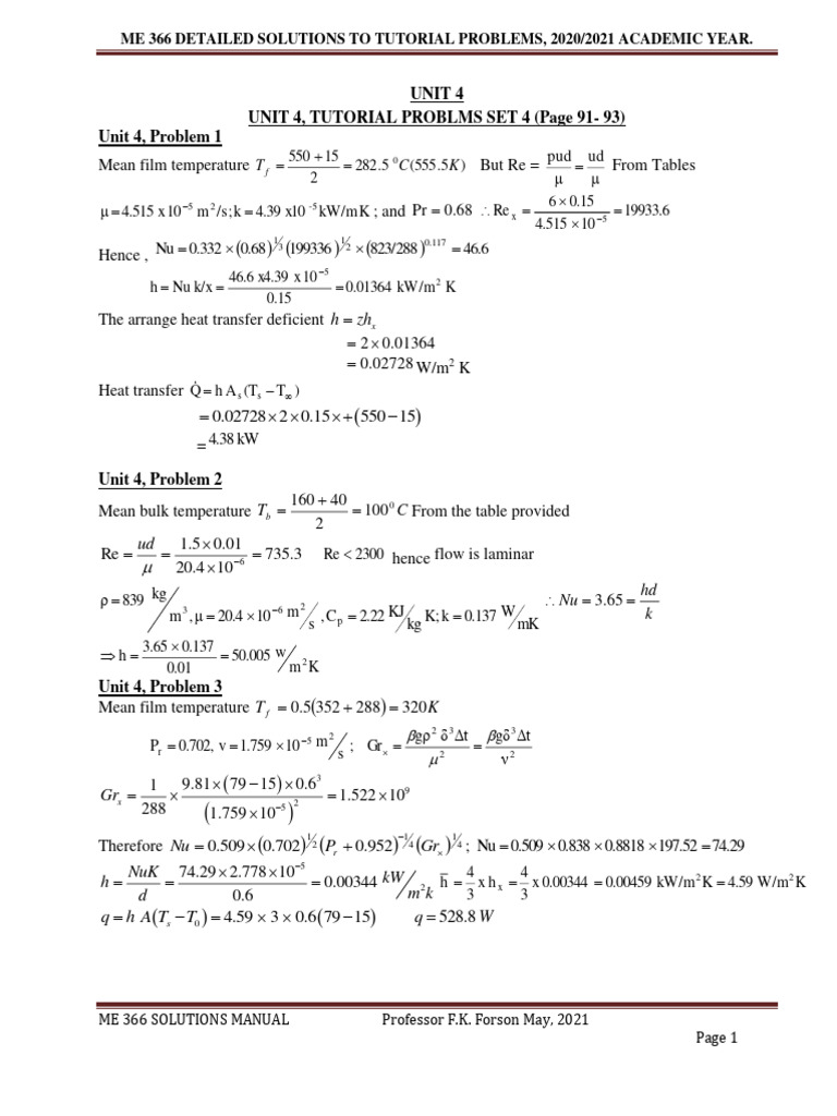 (Unit 4) Me 366 Solutions Manual (28 - 05 - 2021) | PDF | Heat Transfer ...
