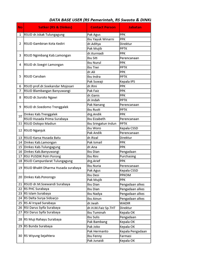 Data Base User RS&Dinkes | PDF