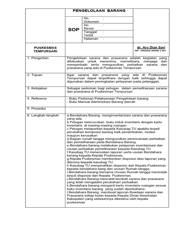 Sop Pengelolaan Barang | PDF