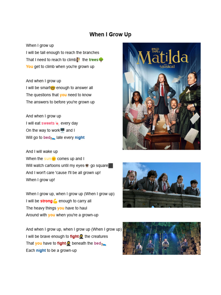 When I Grow Up - Matilda Lyrics | PDF