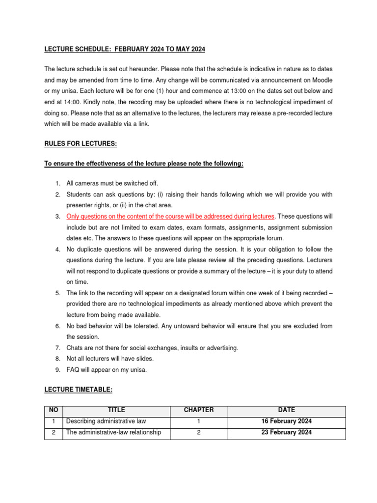 Lecture Time Table | PDF | Administrative Law | Public Law Lecture Time Table | PDF | Administrative Law | Public Law