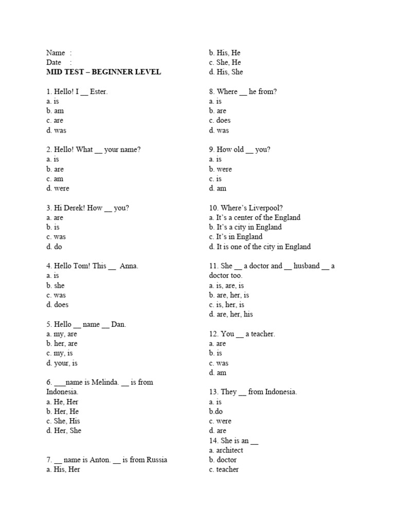 MID Test,Beginner | PDF | Syntax | Languages