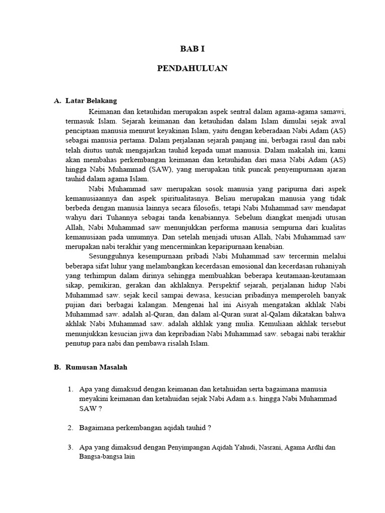 Makalah Aqidah Sejarah Keimanan Dan Ketauhidan Sejak Nabi Adam A.S Hingga Nabi Muhammad SAW ...