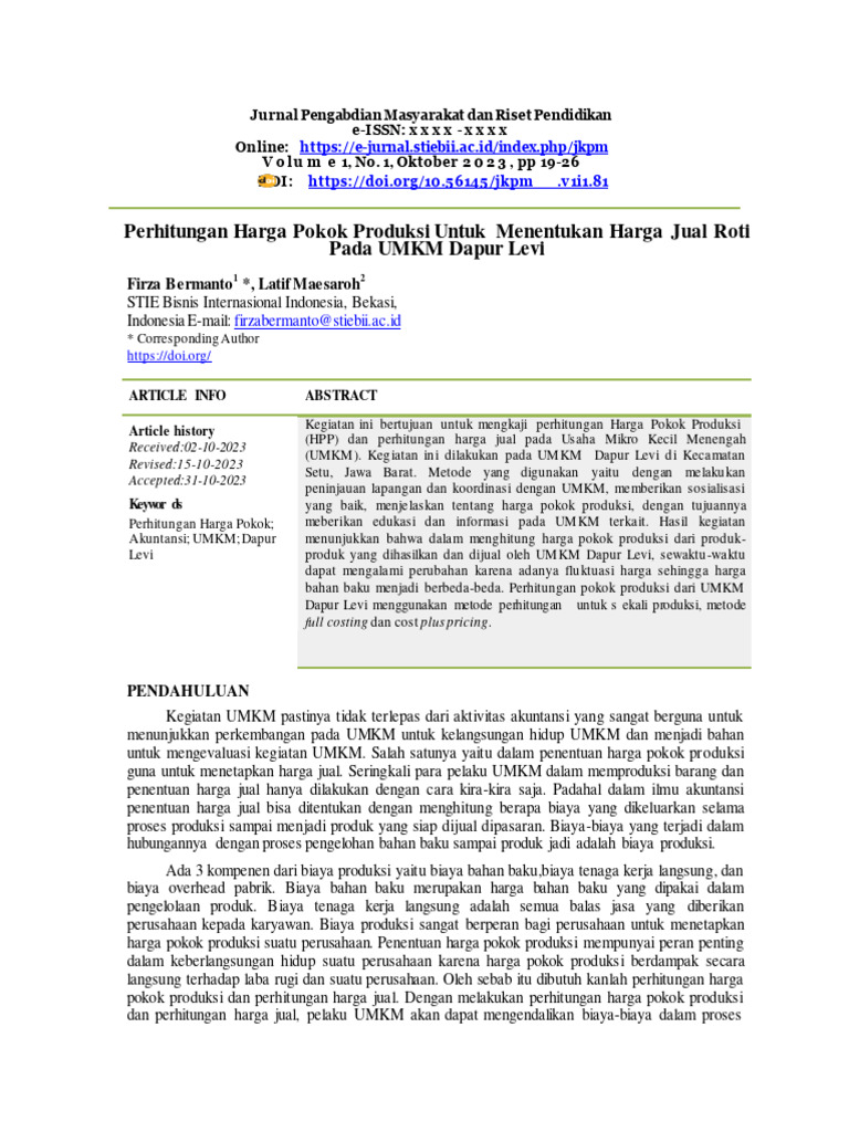 Perhitungan HPP Roti UMKM Dapur Levi | PDF