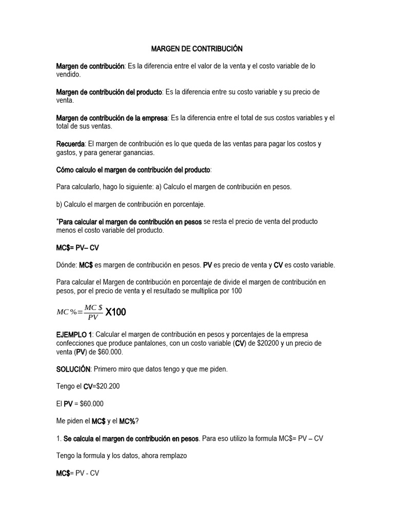 Margen de Contribucion | PDF | Porcentaje | Business