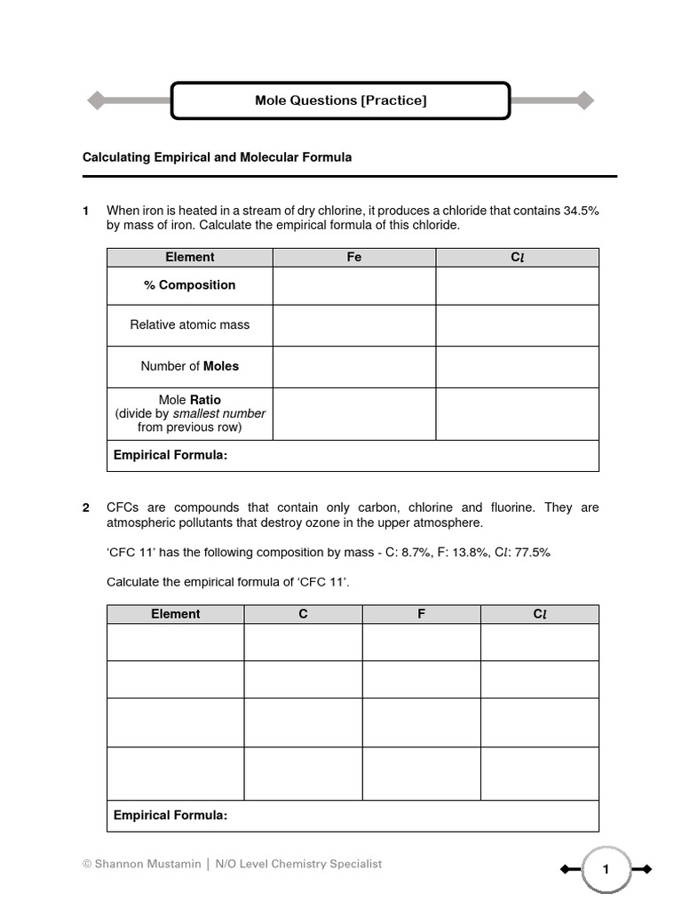 Empirical and Molecular Formula Calculations | PDF