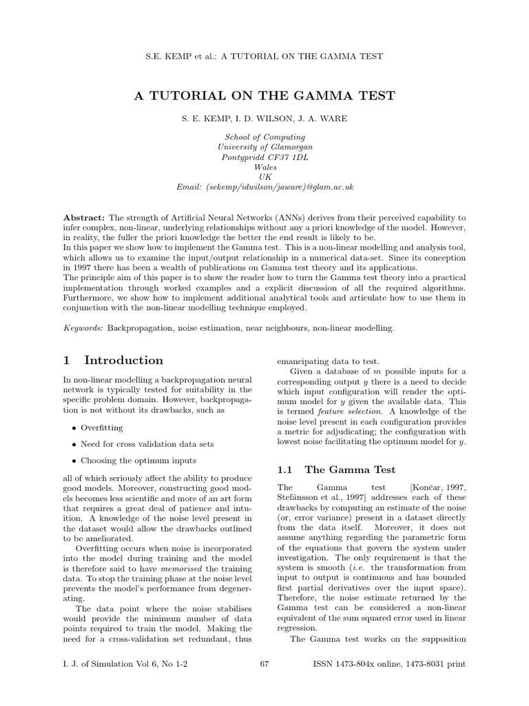 Gamma Test Tutorial for ANNs | PDF | Estimator | Cross Validation ...