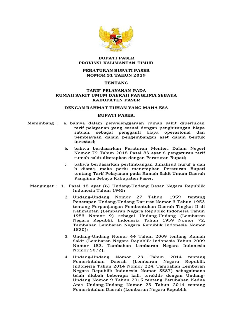 Tarif Pelayanan RSUD Panglima Sebaya | PDF | Pengelolaan Keuangan ...