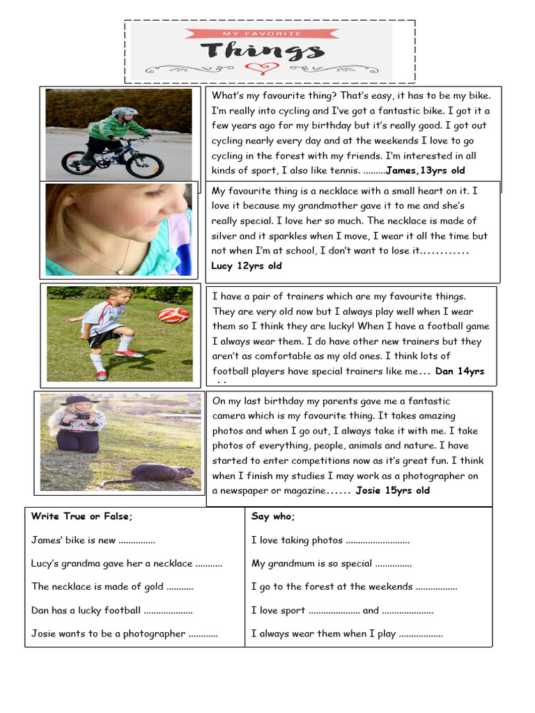 My Favourite Things Reading Comprehension Exercises 92094 | PDF