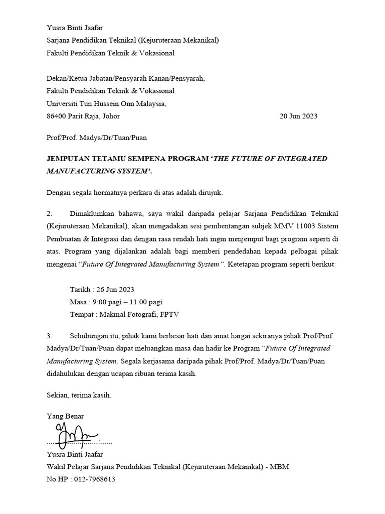 Surat Undangan Program | PDF